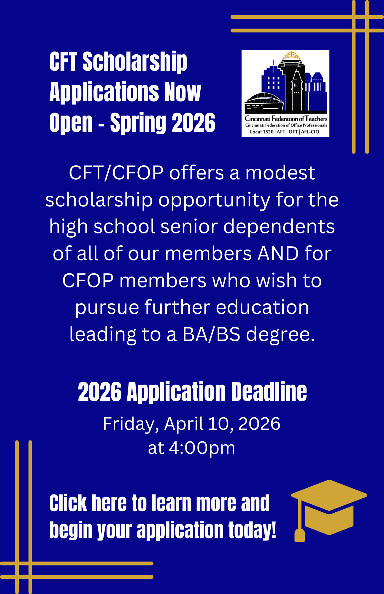CFT Scholarship Applications Now Open - Spring 2026 - Cincinnati ...